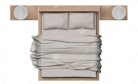 Top View of Bed with Wood Frame on White Background Stock Image - Image ...