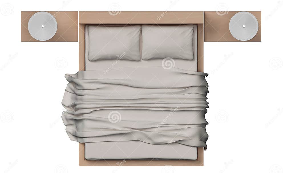 Top View of Bed with Wood Frame on White Background Stock Image - Image ...