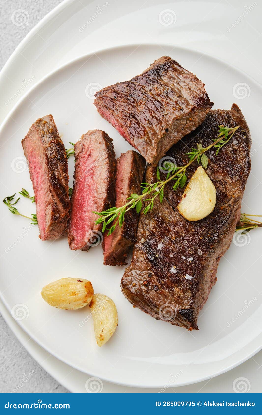 Top View of Beef Steak Medium Rare on a Plate Stock Image - Image of ...