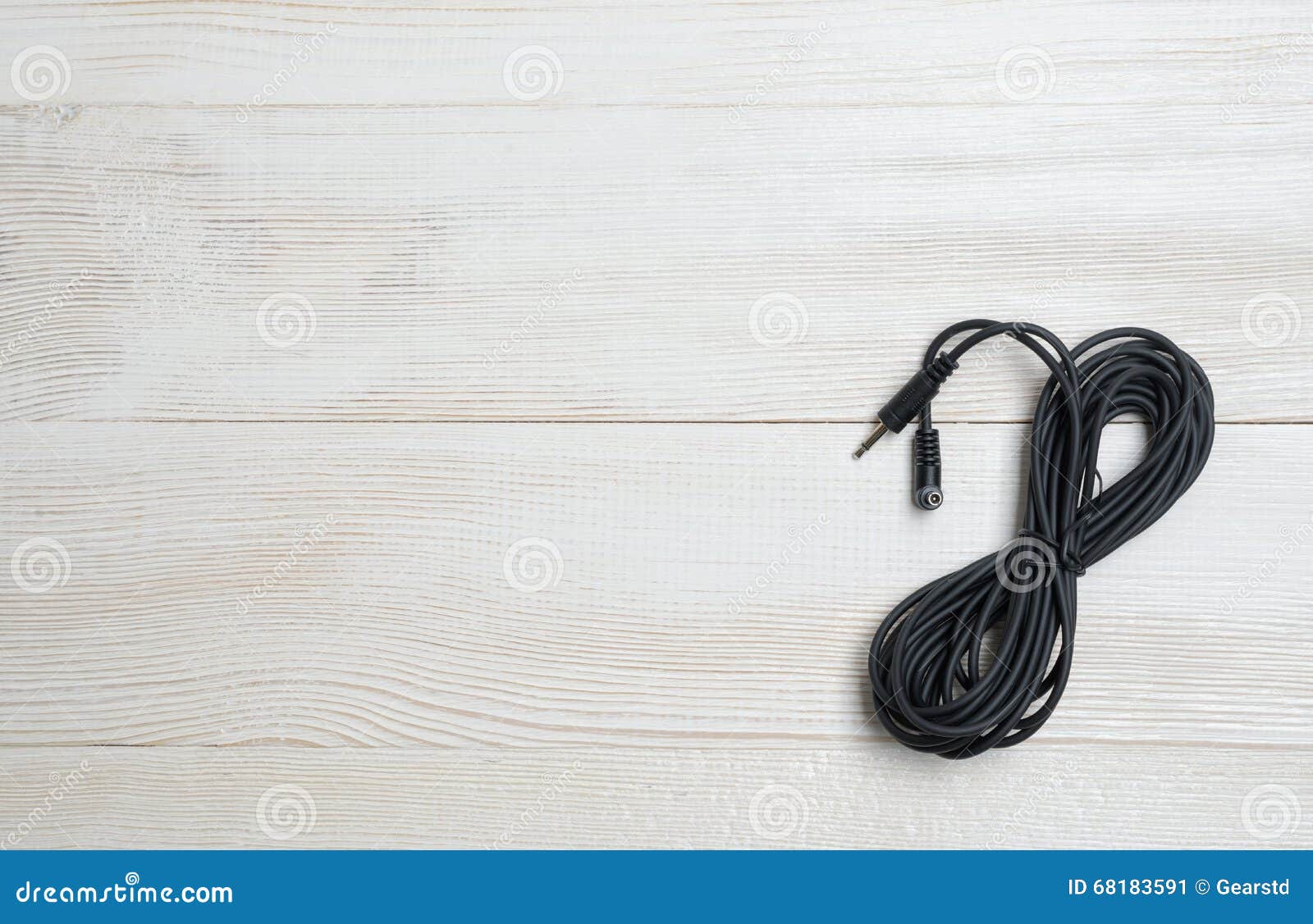 Top View of Black Cable on a White Wooden Workbench. Flat Lay Stock ...