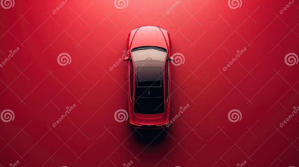 Top View of a Black Car on a Red Background. 3d Rendering Stock ...