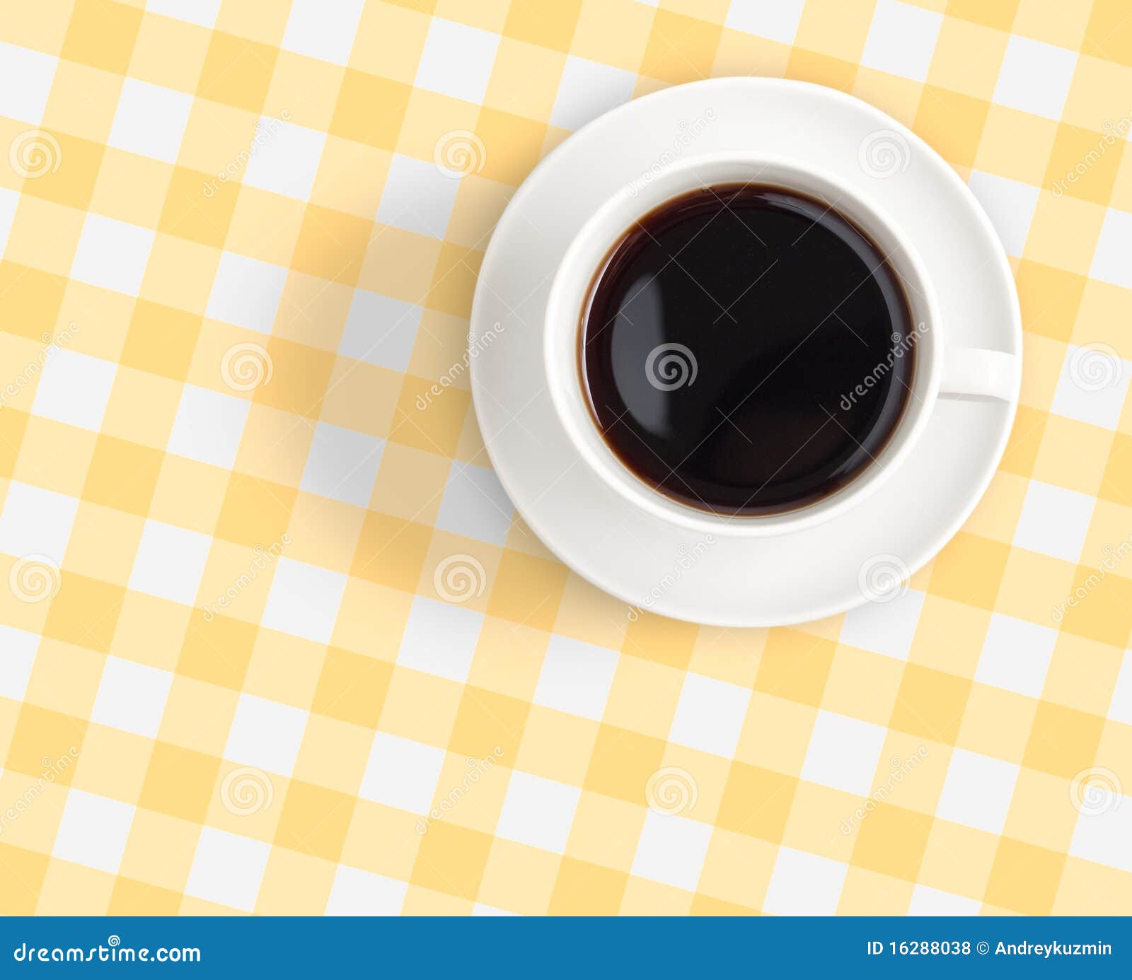 Top View of Black Coffee Cup on Checked Tablecloth Stock Photo - Image ...