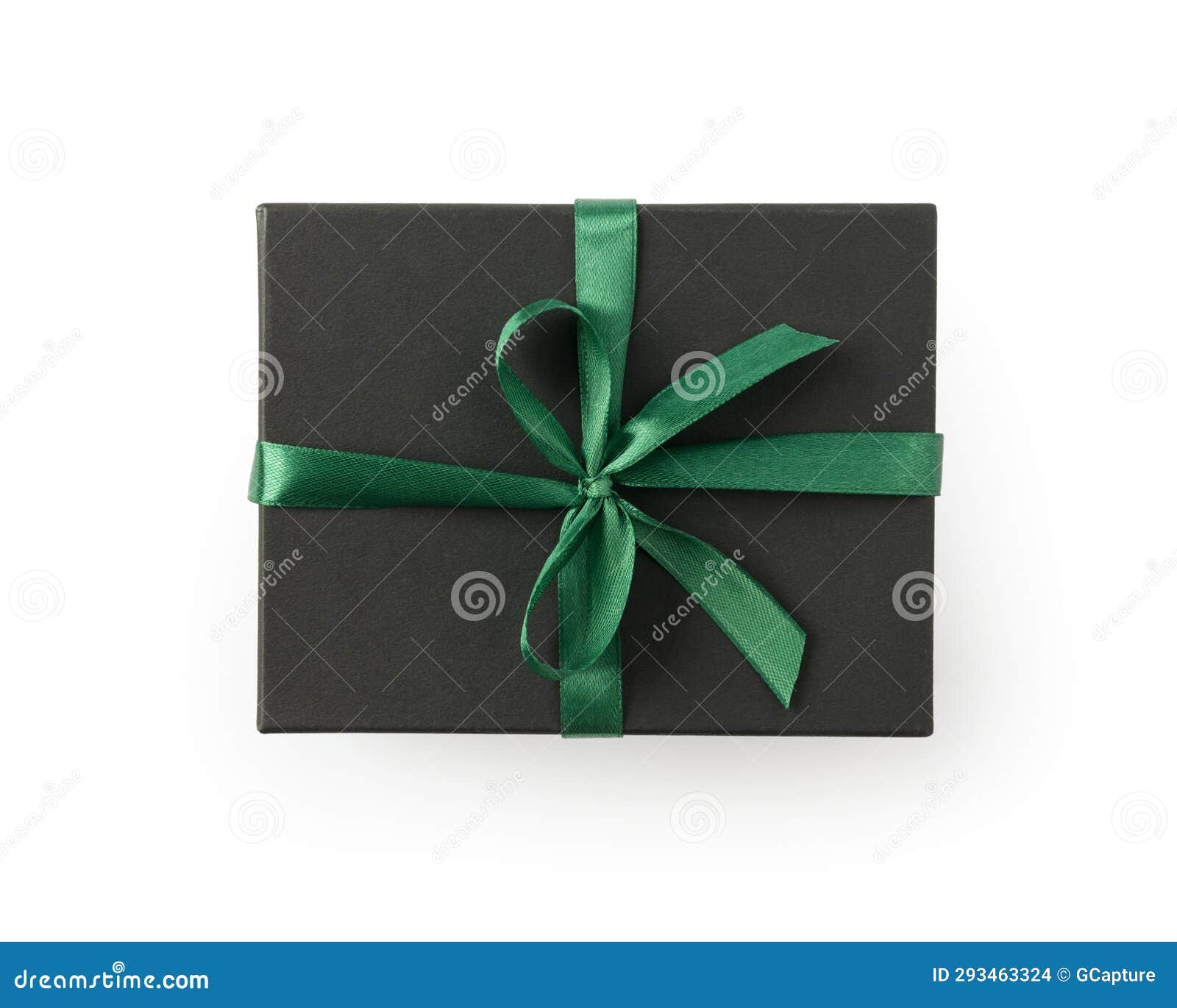 Top View of Black Gift Box with Green Bow Isolated on White Stock Photo ...