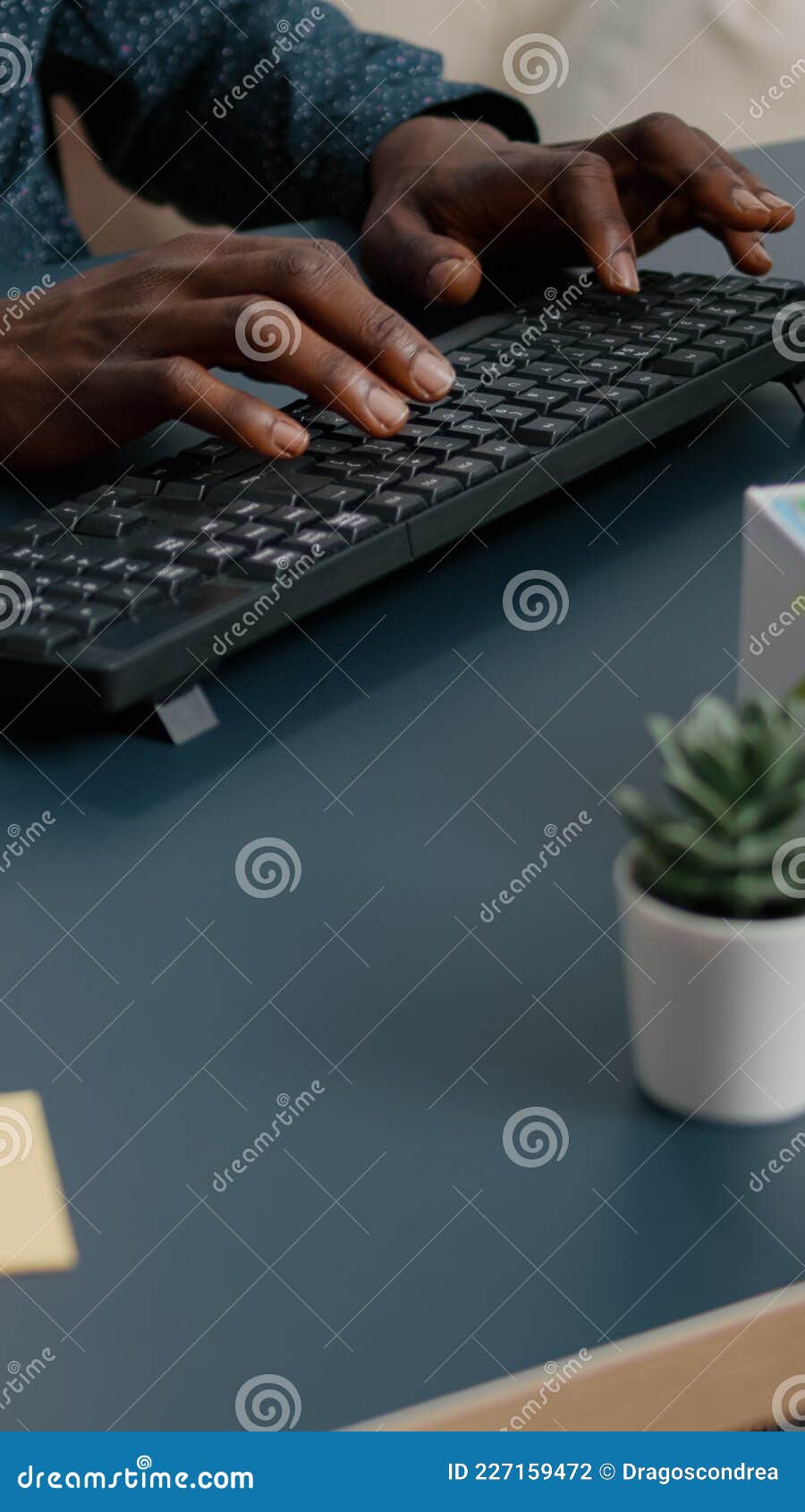Top View of Black Man African American Hands Typing on Computer Keybord ...