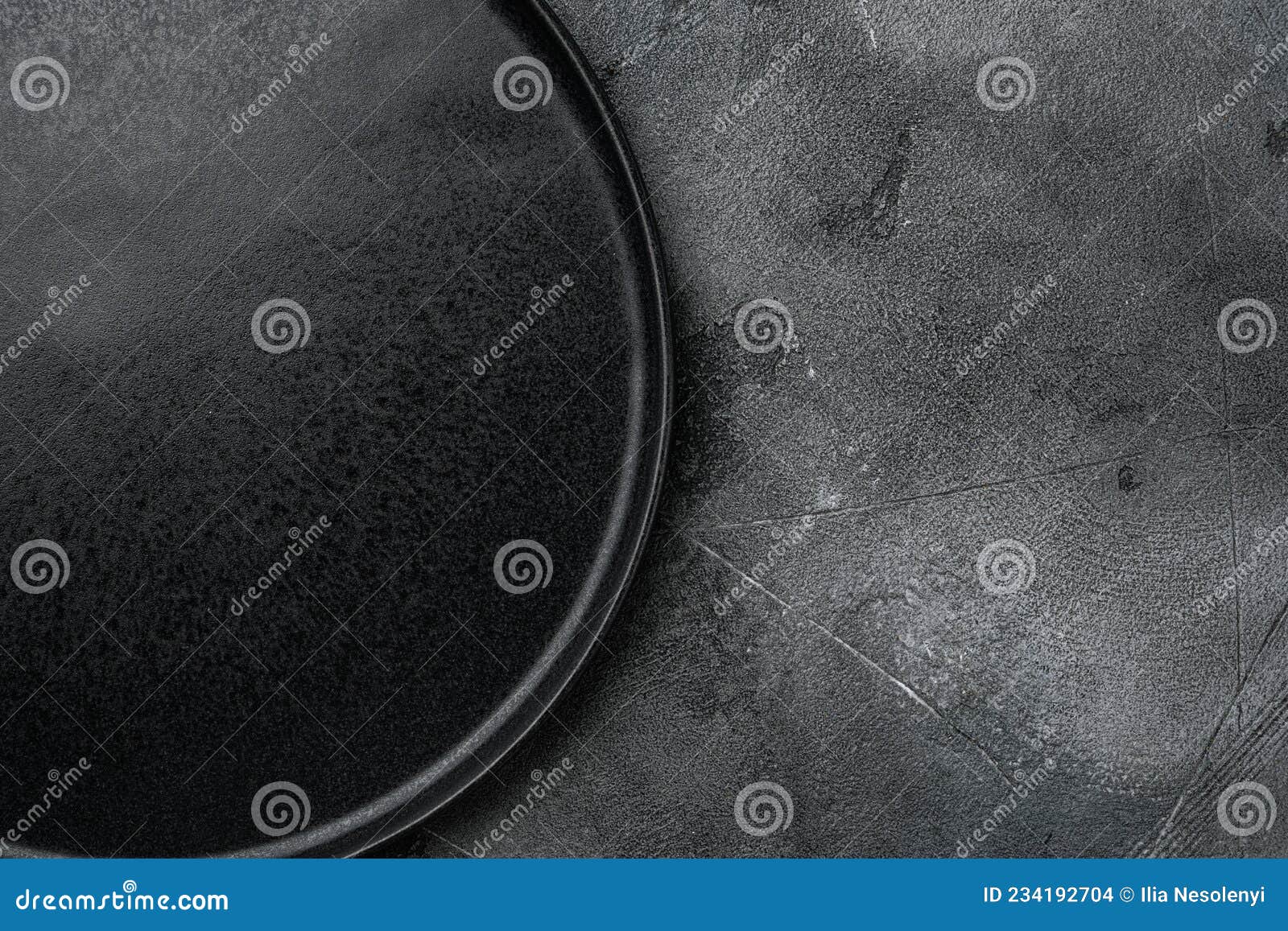 Top View of Black Plate, on Gray Stone Table Background Stock Photo ...