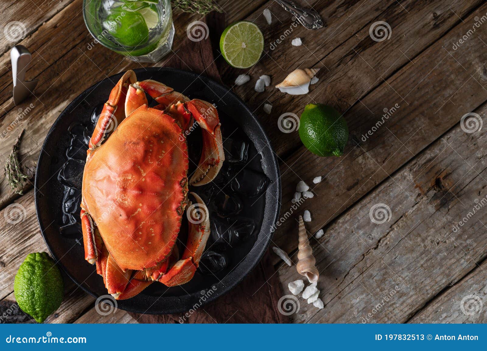 Top View of Black Round Plate with Cooked King Crab Served Stock Image ...