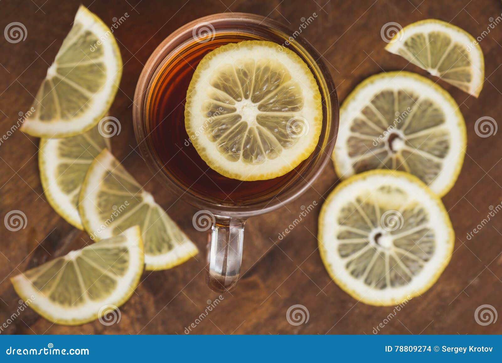 Top View of Black Tea with Lemon in Cup on Wooden Plank Table Stock ...