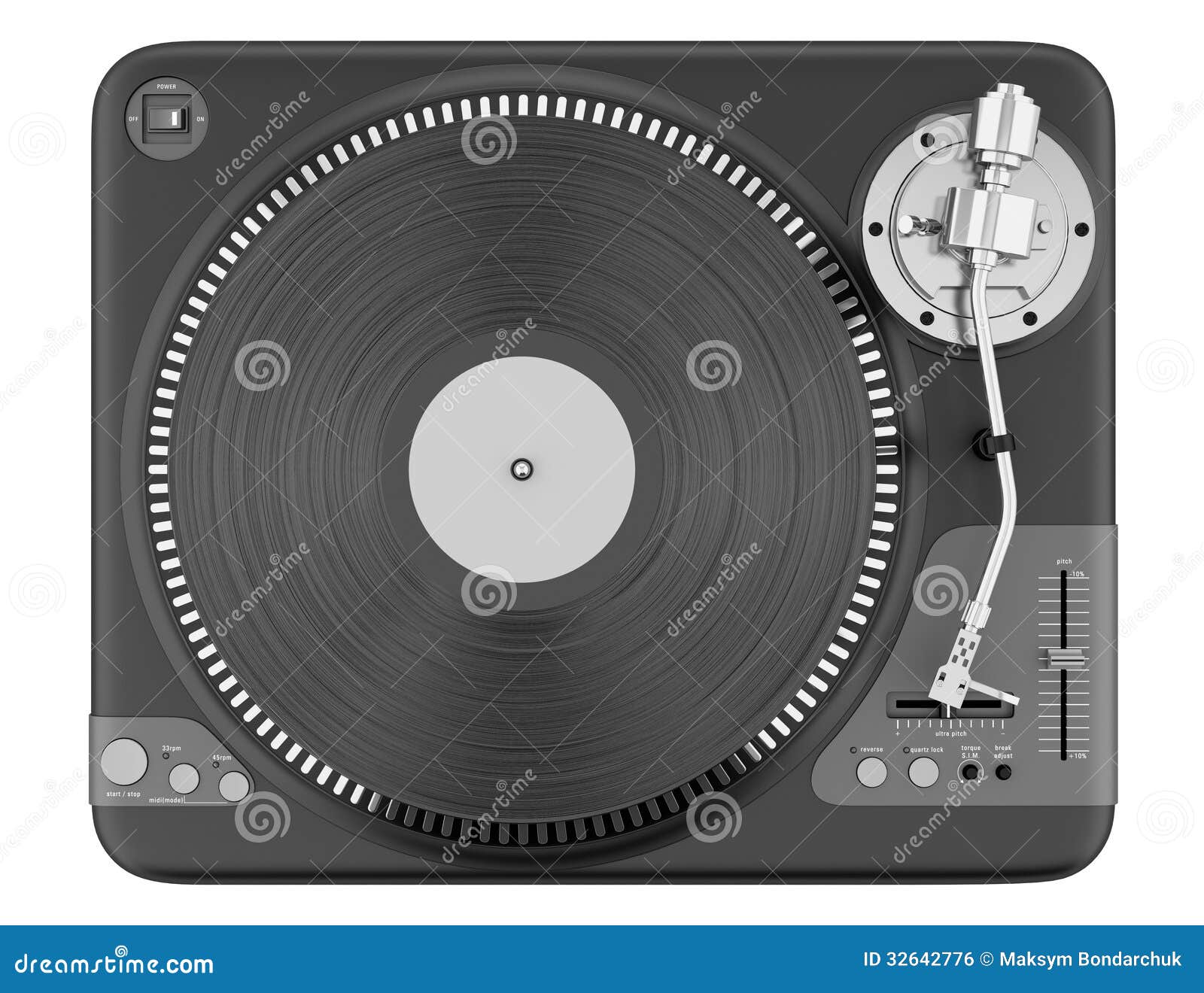 Top View of Black Turntable Isolated on White Stock Illustration ...