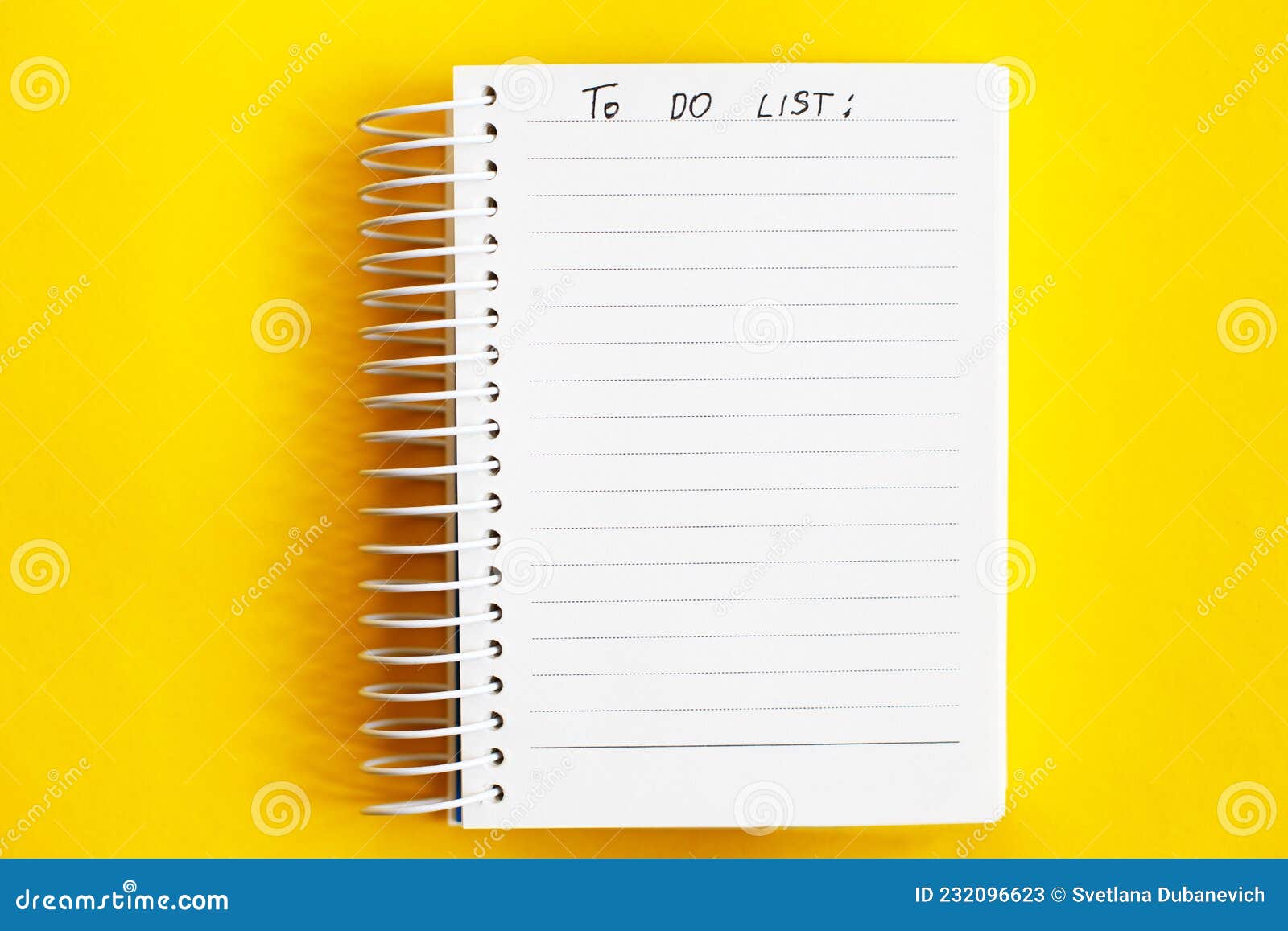 Top View of Blank Note Paper on Yellow Background. To Do List Stock ...