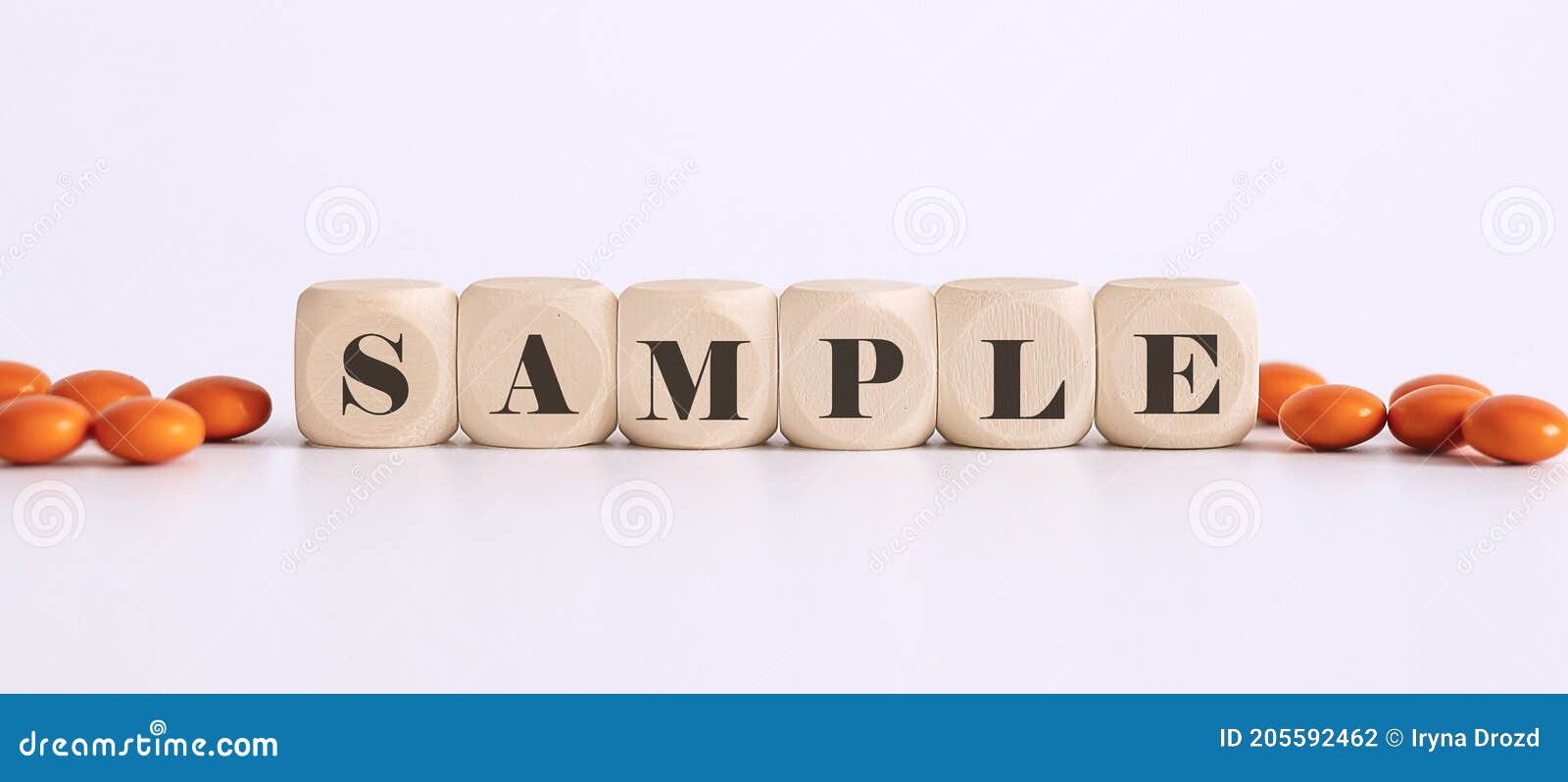 Top View Blocks with Word SAMPLE on White Background with Pills Stock ...