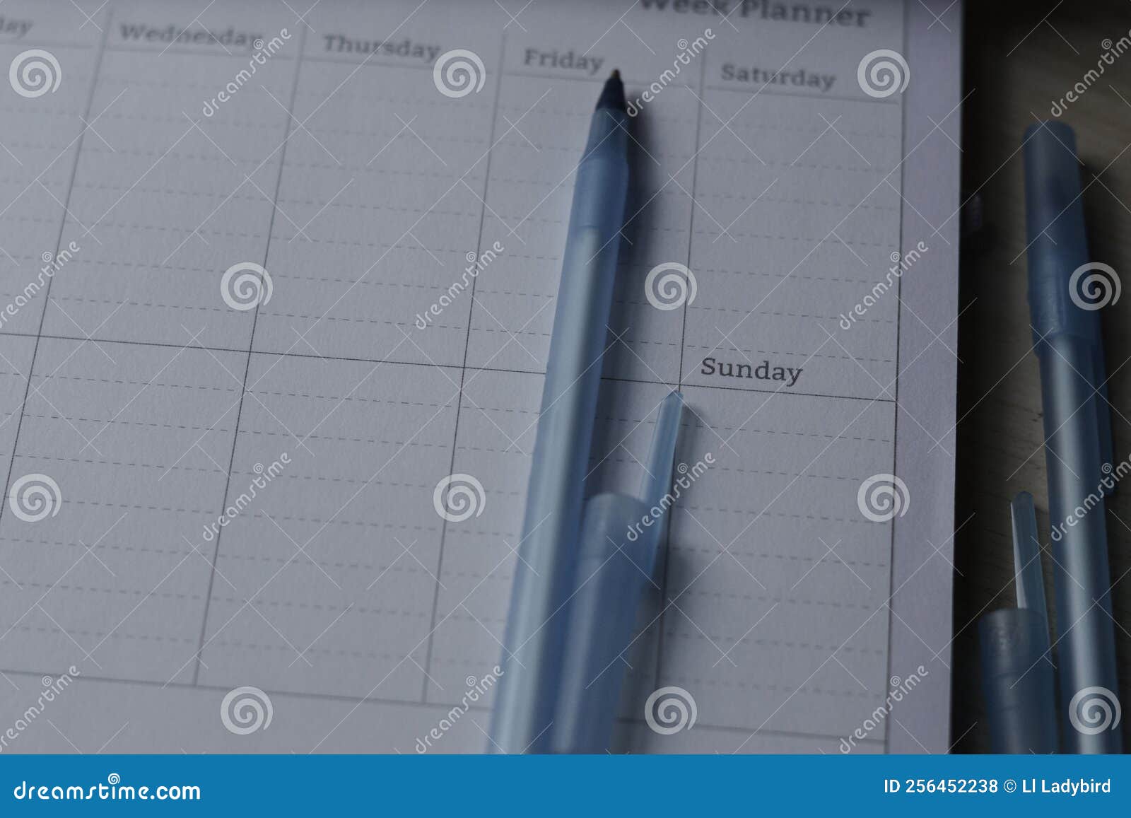Top View of Blue Disposable Ballpoint Pens on the Table Stock Photo ...