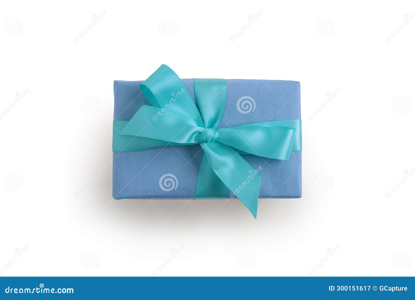 Top View of Blue Rectangular Present Box with Ribbon Isolated on White ...
