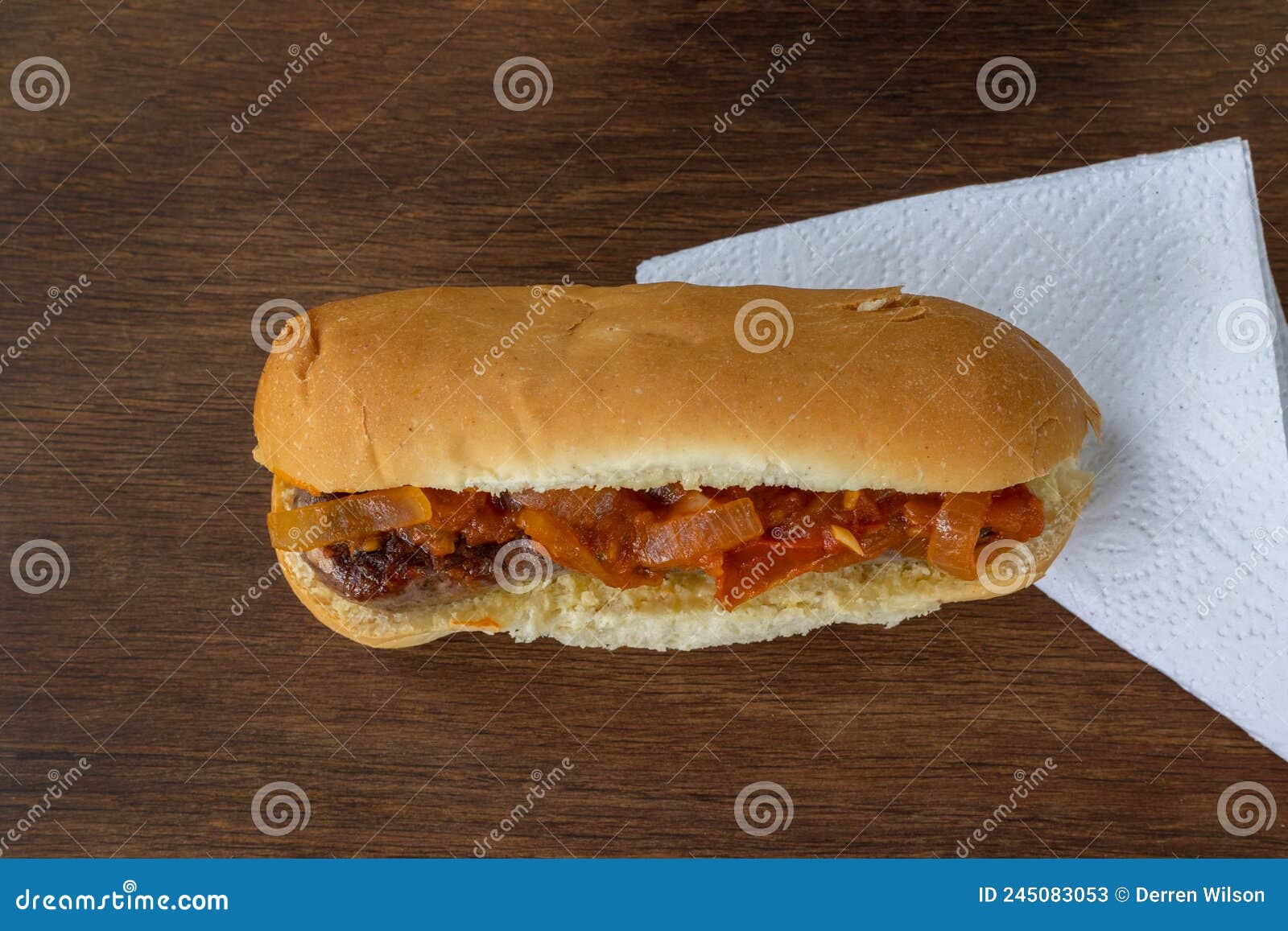 Top View of a Boerewors Roll with Relish Stock Image - Image of ...