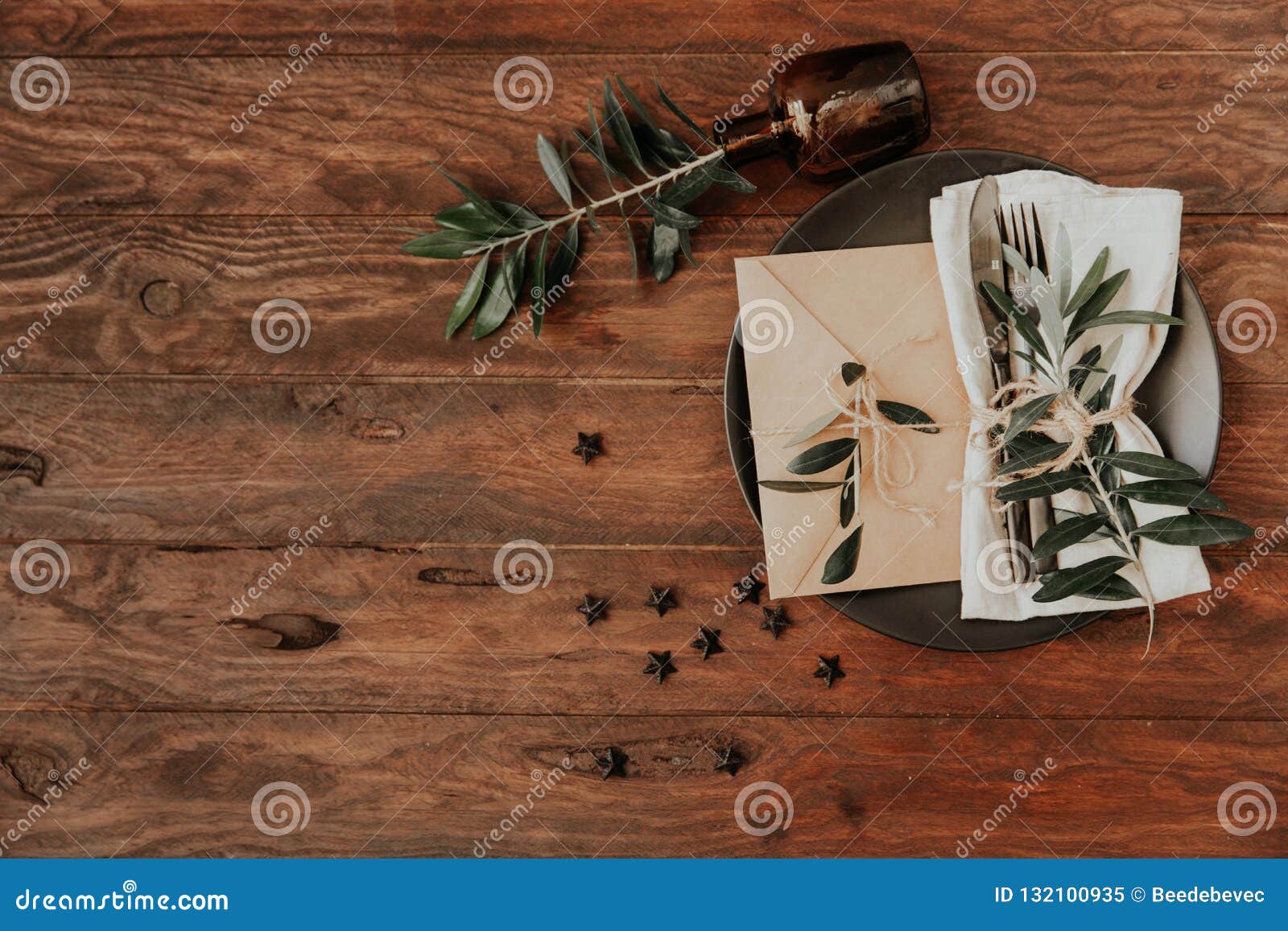 Top View Boho Wedding Reception Table Set Stock Image - Image of dinner ...