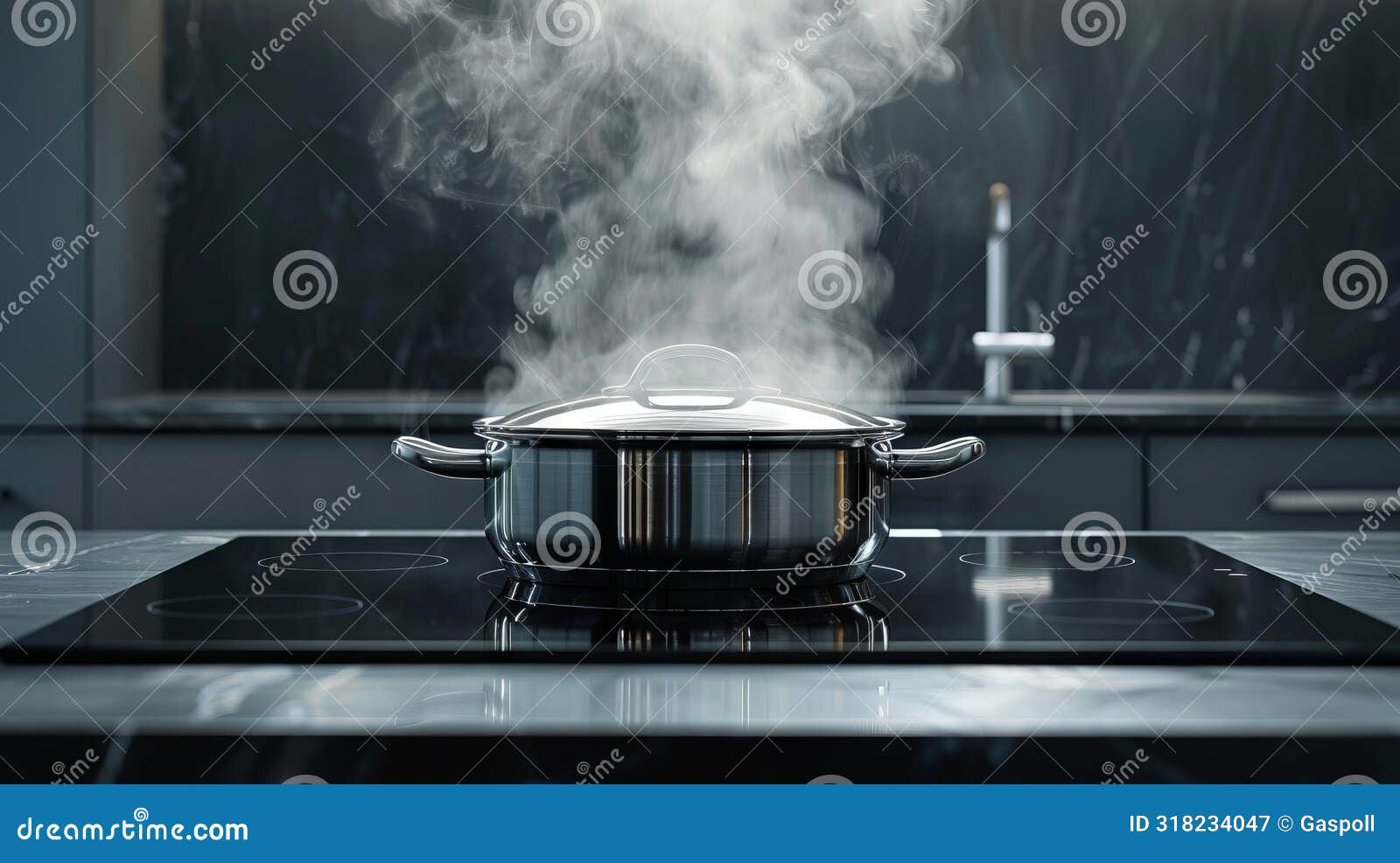 Top View of Boiling Pot on an Induction Stove in a Sleek Kitchen Stock ...
