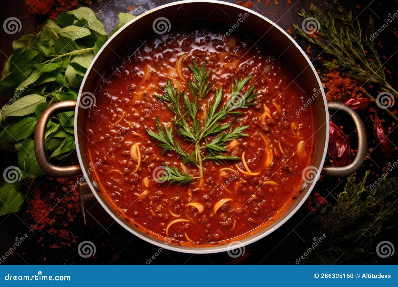 Top View of Boiling Saucepan with Bolognese Sauce Stock Photo - Image ...