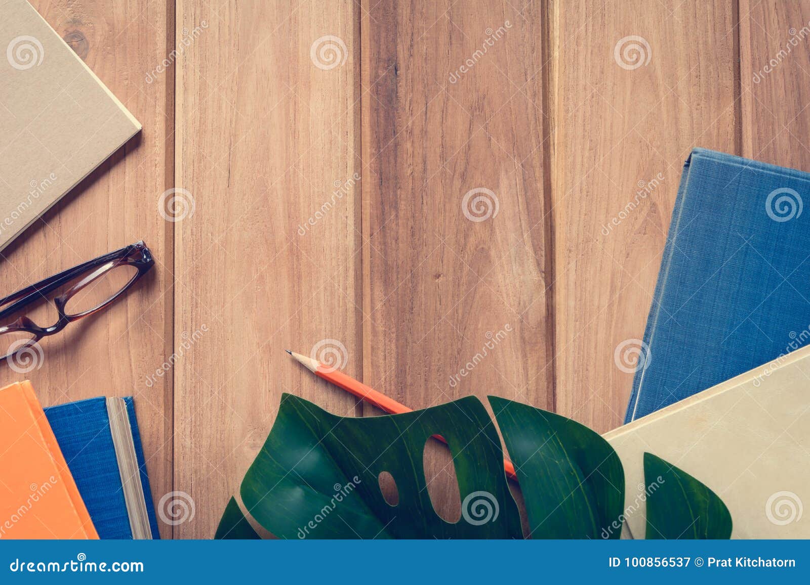 Top View Book and Pencil Note on Wood Table Stock Image - Image of ...