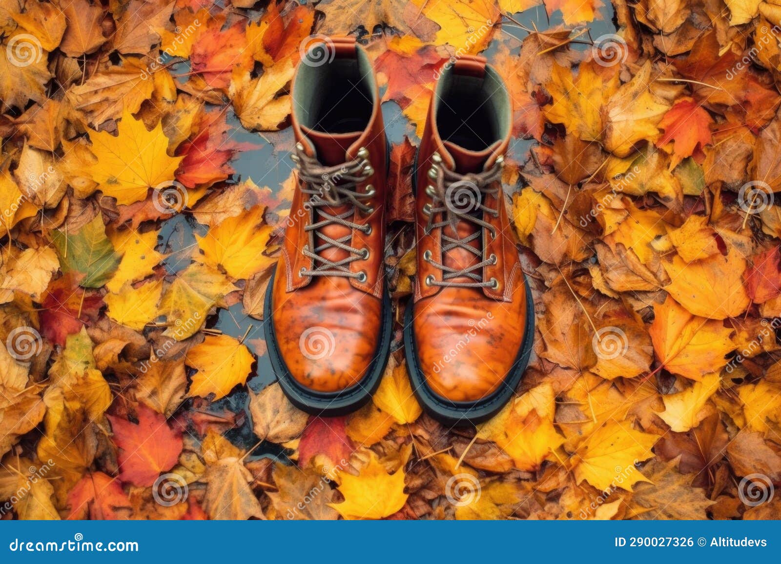 Top View of Boots with Autumn Leaves Stuck on Them Stock Photo - Image ...