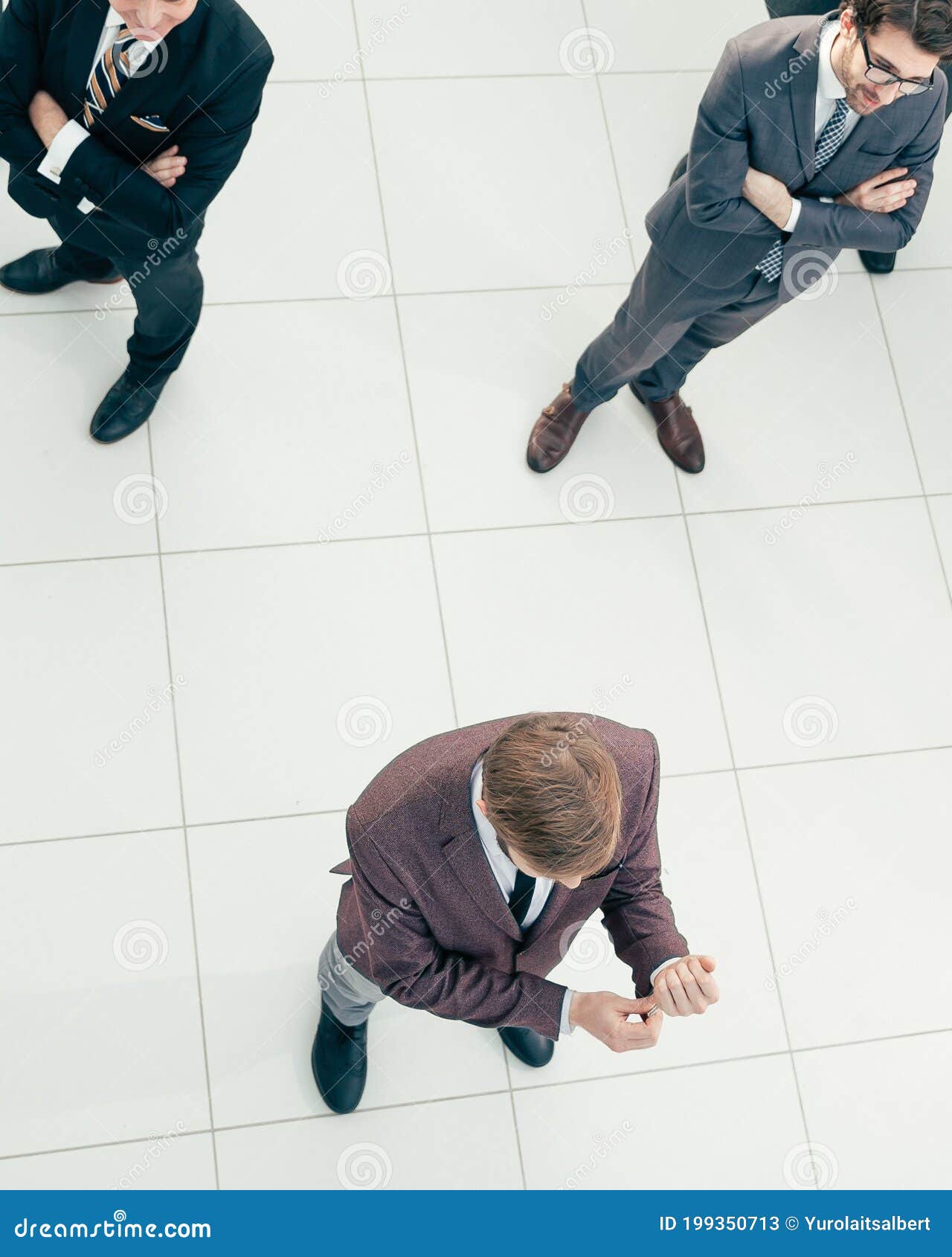 Top View. Boss Standing in Front of a Group of Diverse Employees Stock ...
