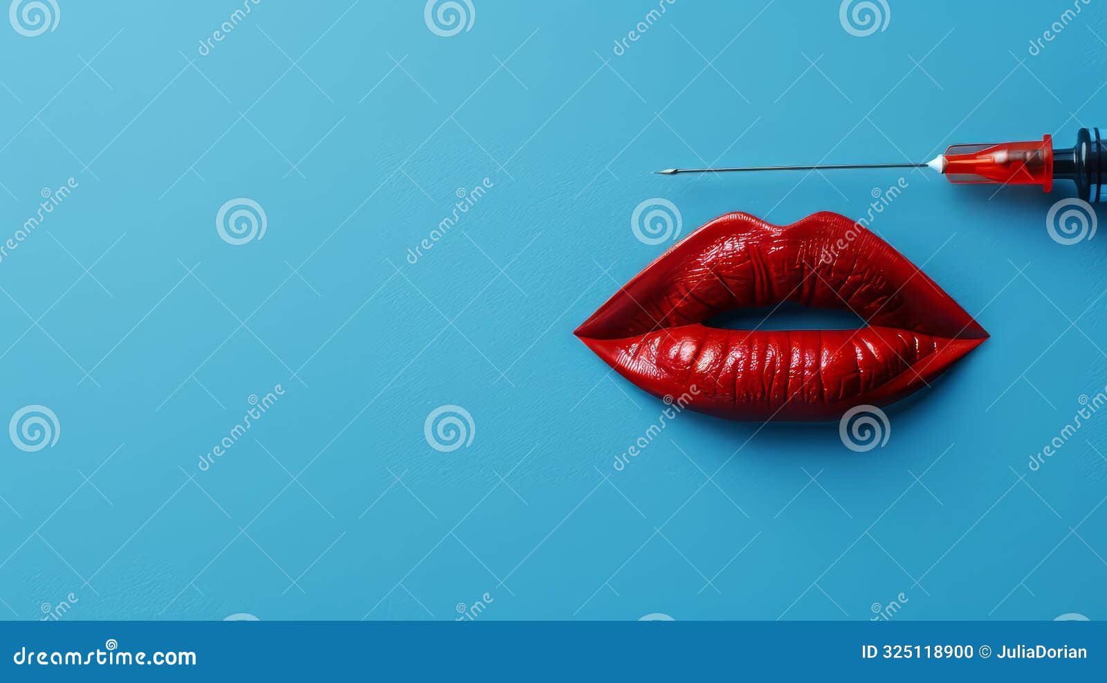 Top View of Botox Injection in Lips on Blue Background with Ample Space ...