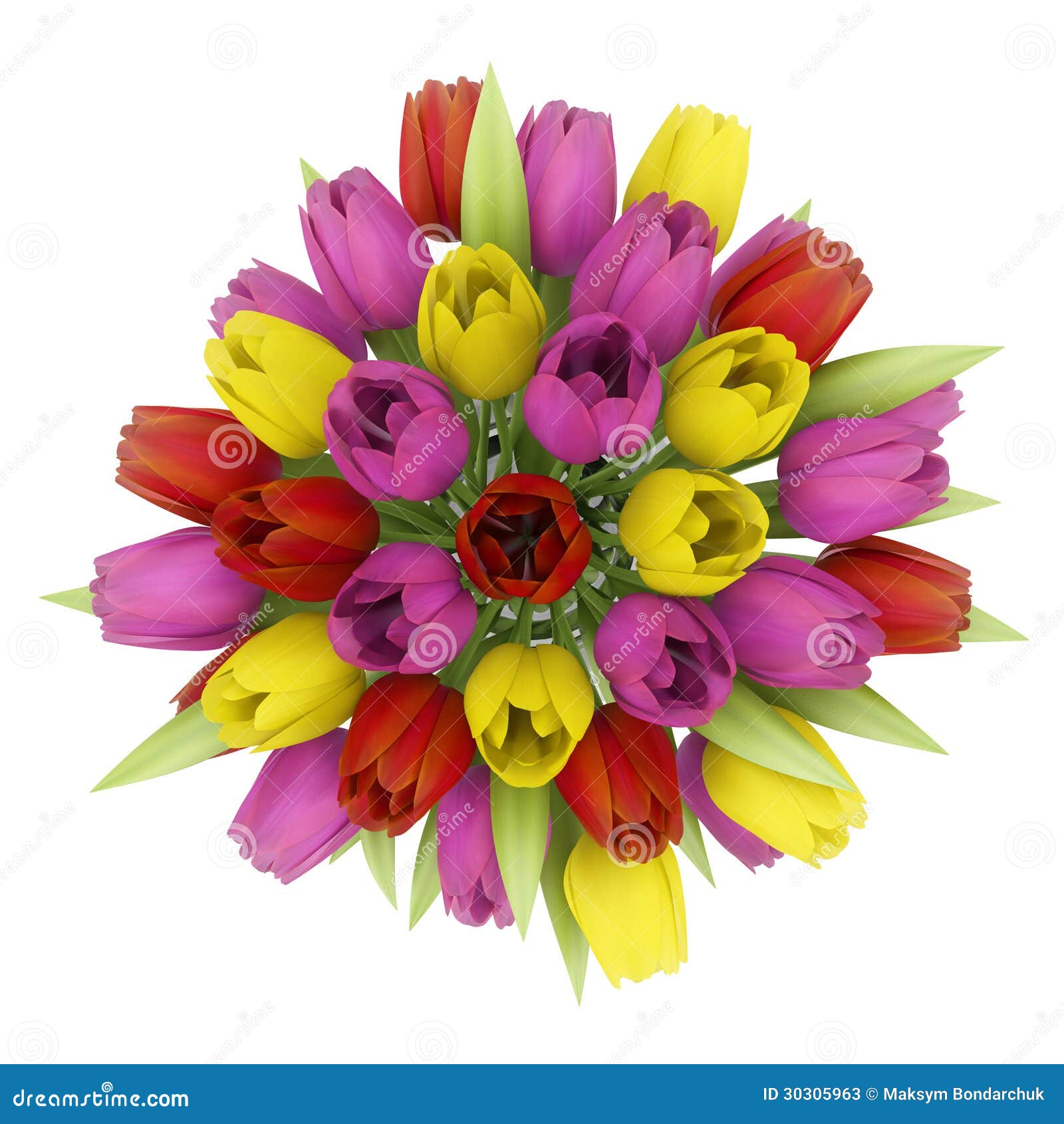 Top View Bouquet of Tulips in Vase Isolated on White Stock Illustration ...