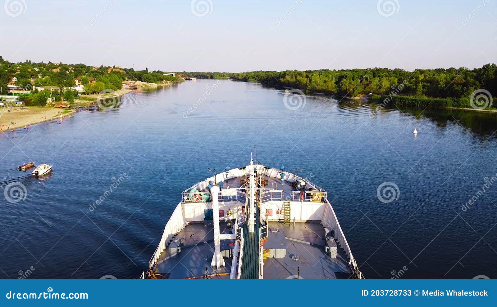 Top View of Bow of Cargo Ship Floating on River. Footage Stock Image ...