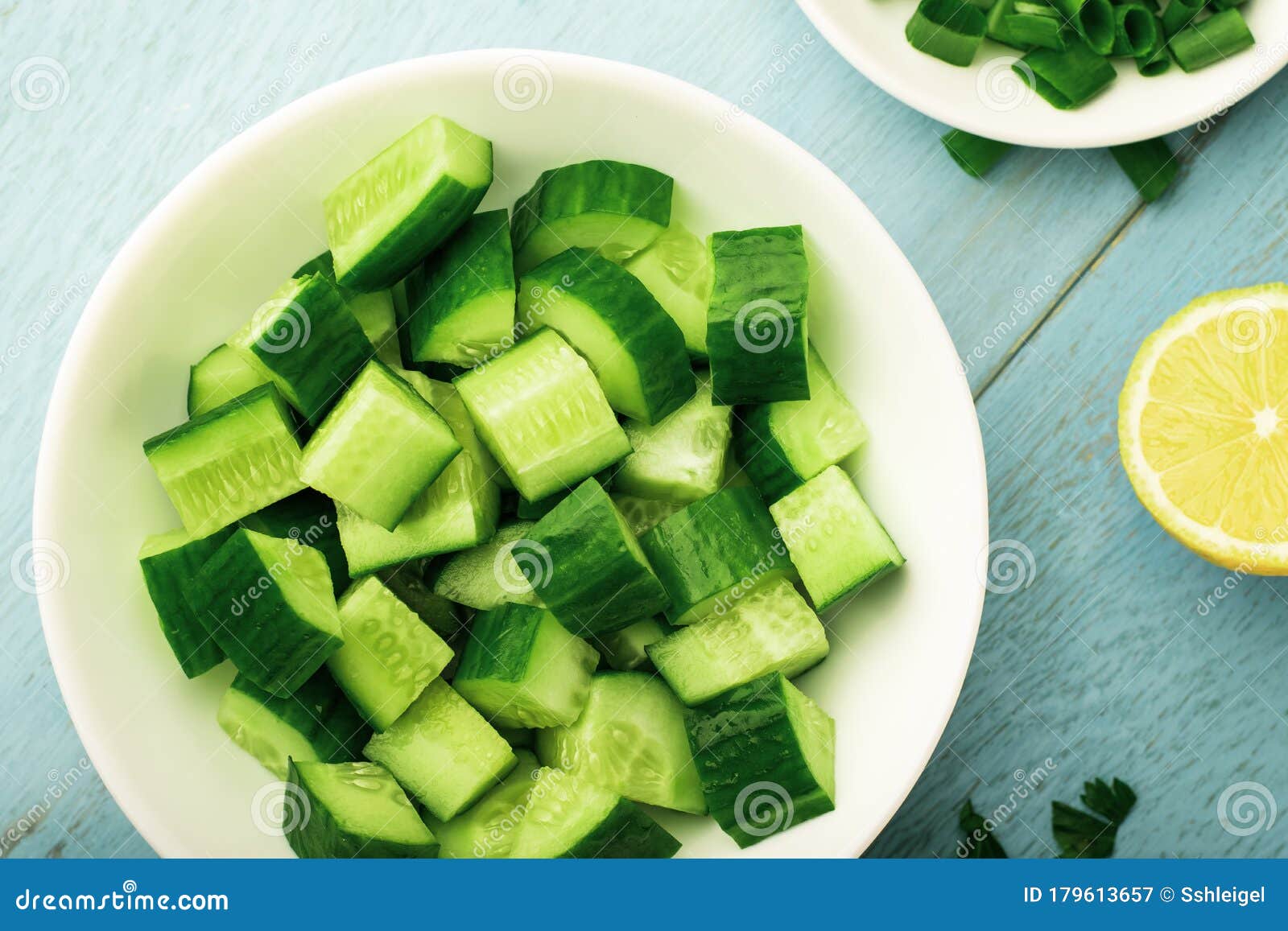 Top View Bowl of Chopped Cucumber for Salad Stock Image - Image of ...