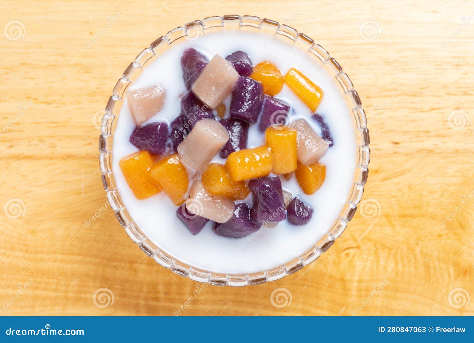 Top View Bowl of Syrup with Taro Balls & Milk Stock Image - Image of ...