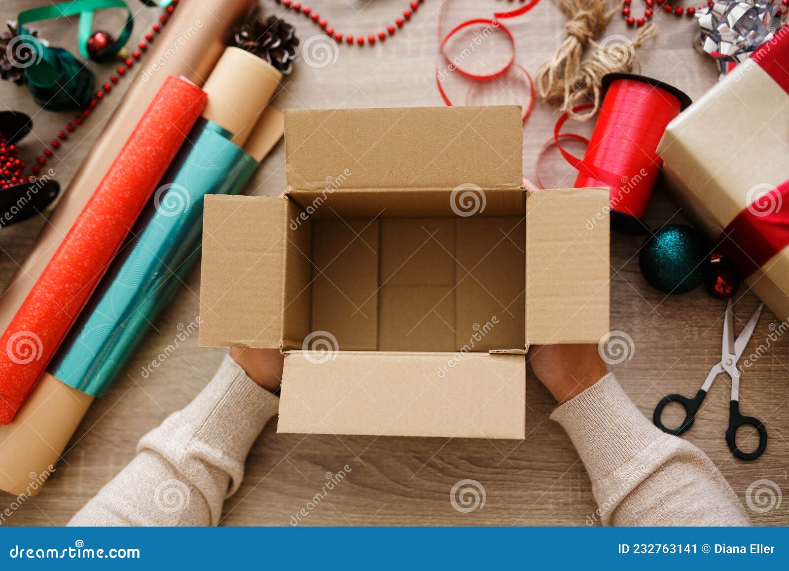 Top View on Box and Paper on the Table Stock Image - Image of flat ...