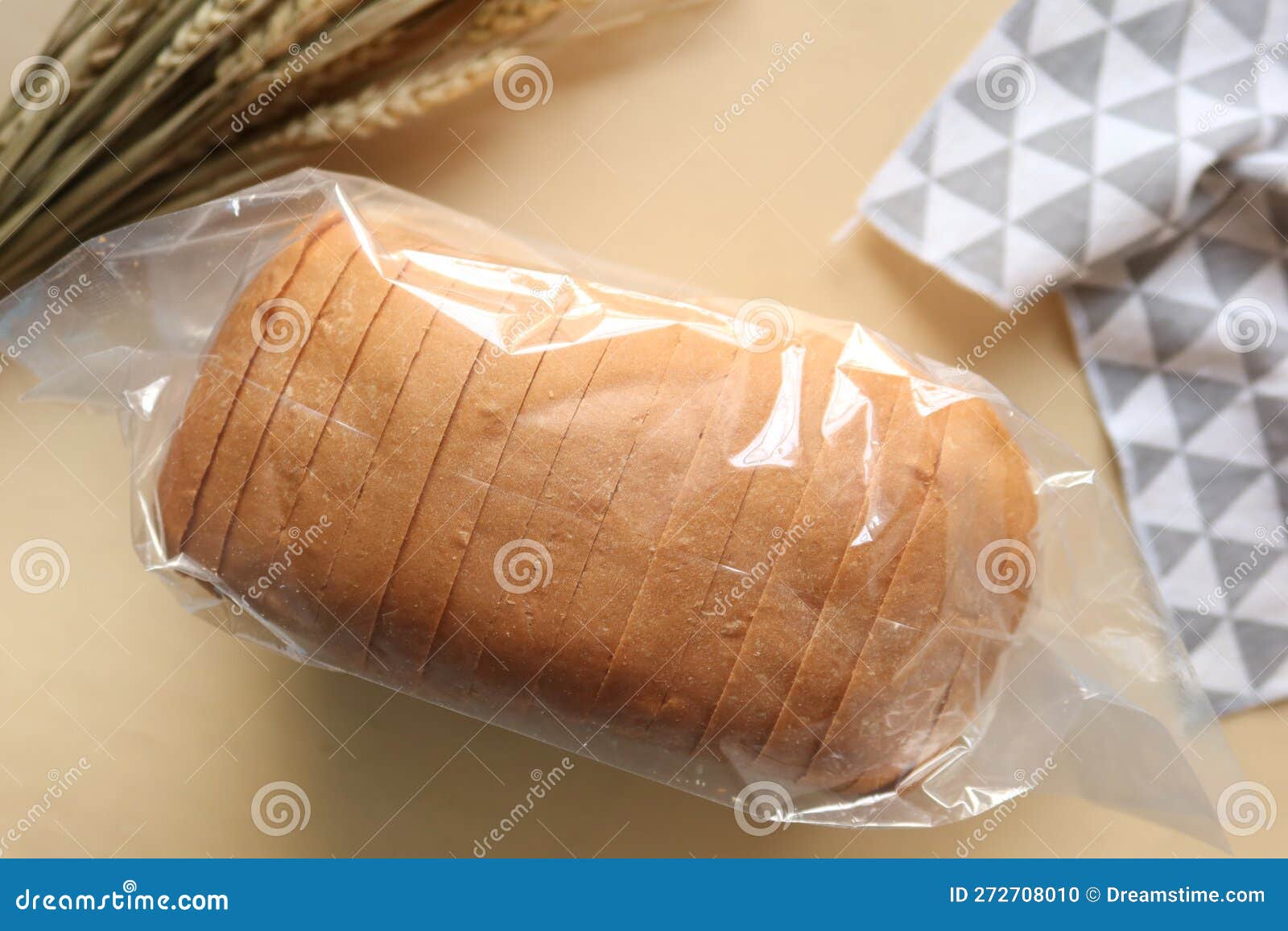 Top View of Bread in a Plastic Packet on Table Stock Photo - Image of ...