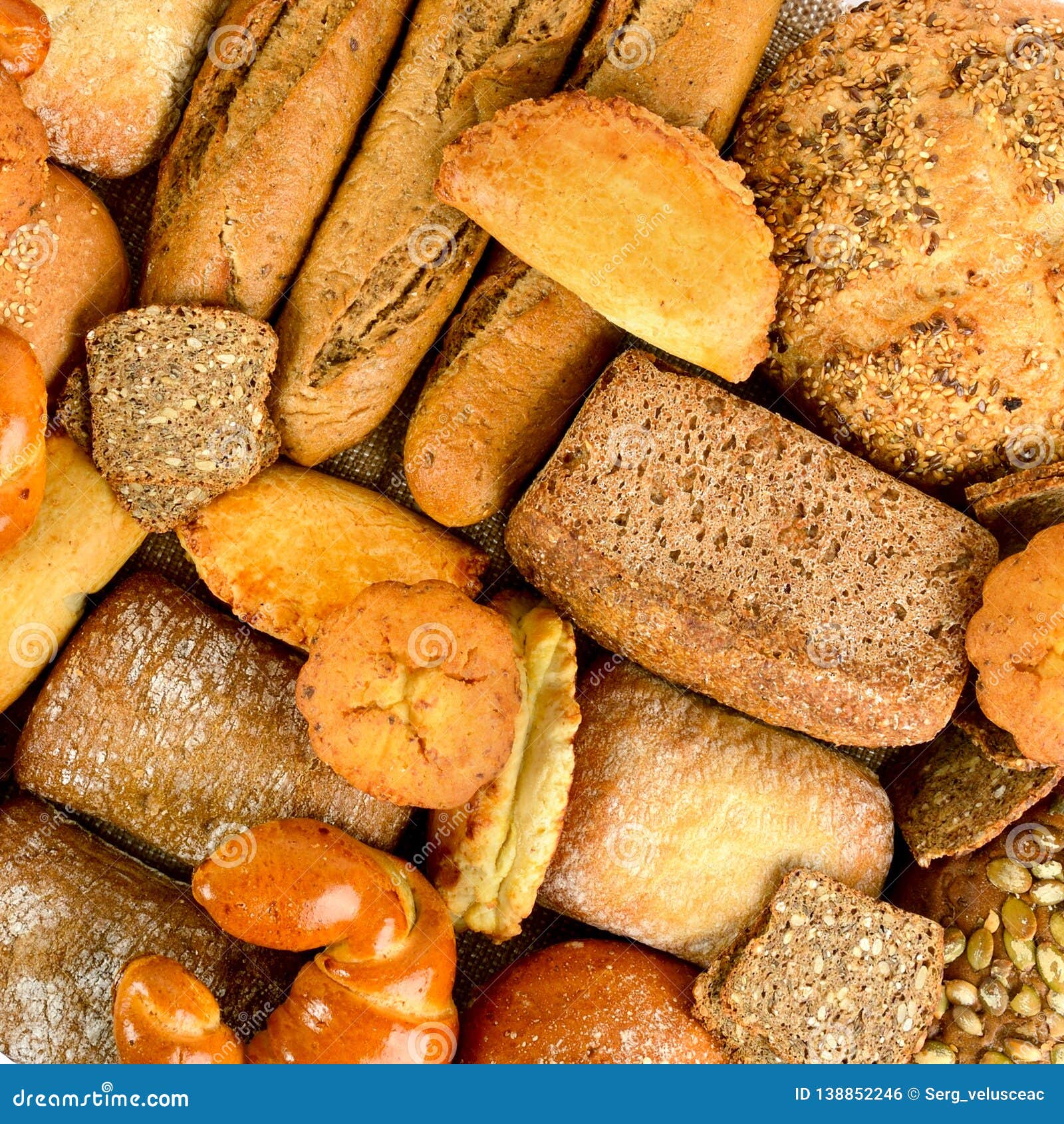 Top View of Bread and Rolls. Food Background Stock Photo - Image of ...