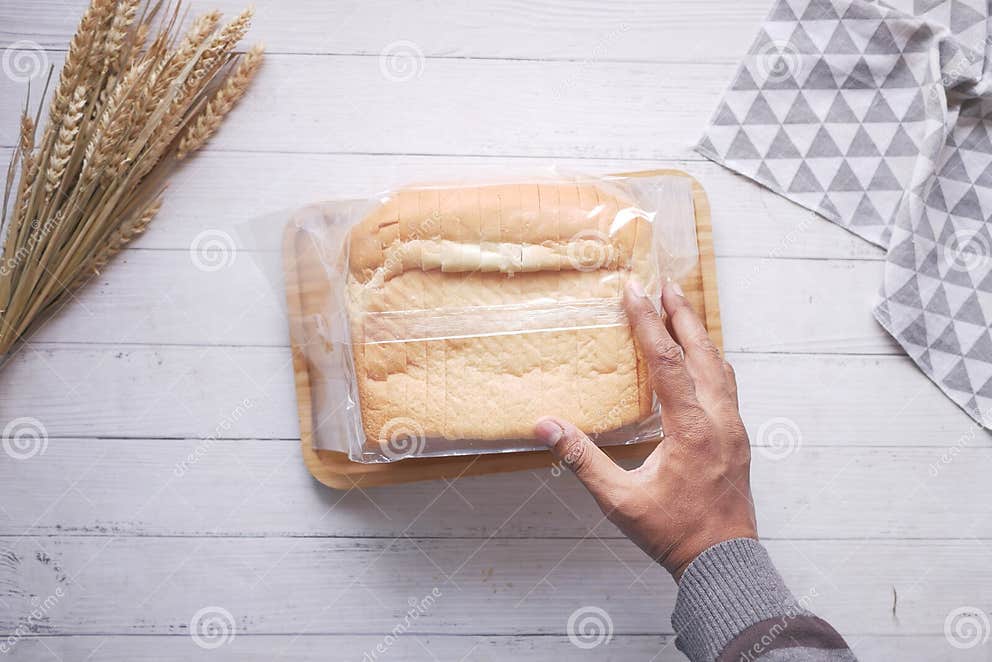 Top View of Breads in a Plastic Packet on Table Stock Image - Image of ...