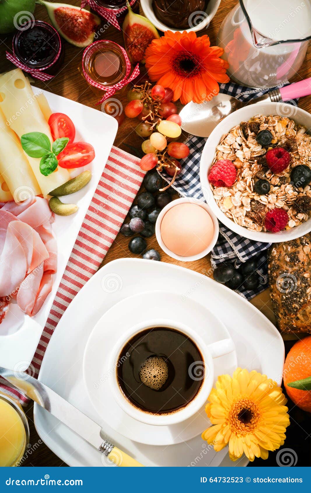 Top View Breakfast with Flowers Stock Image - Image of boiled ...