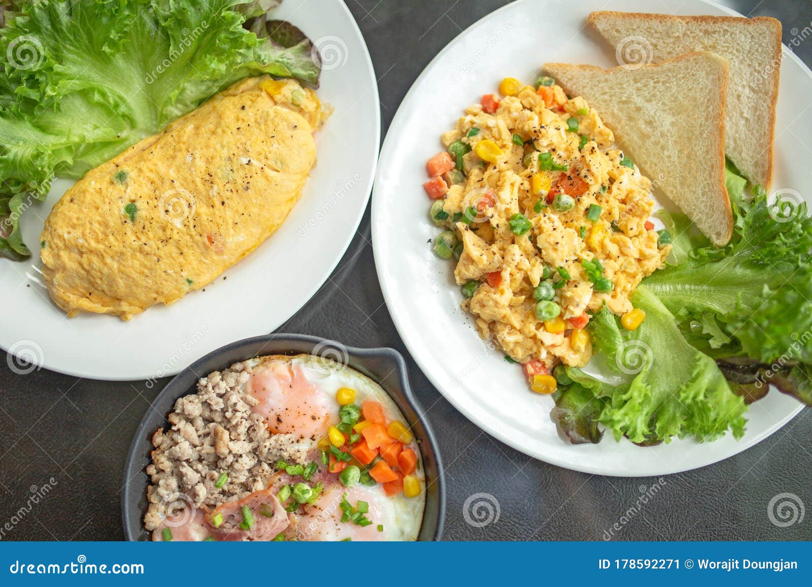 Top view of breakfast set. stock image. Image of menu - 178592271
