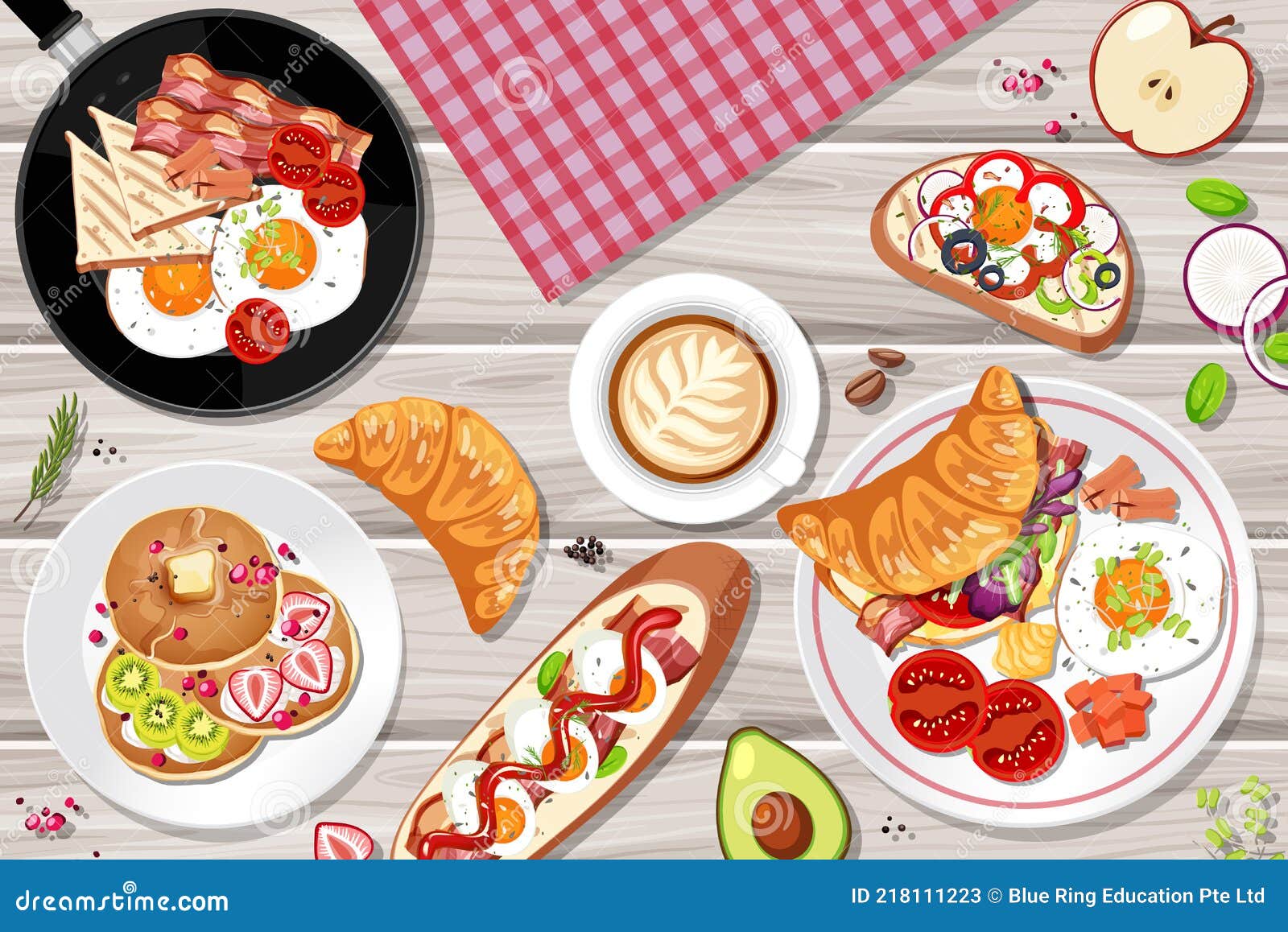 Top View of Breakfast Set on the Table Stock Vector - Illustration of ...