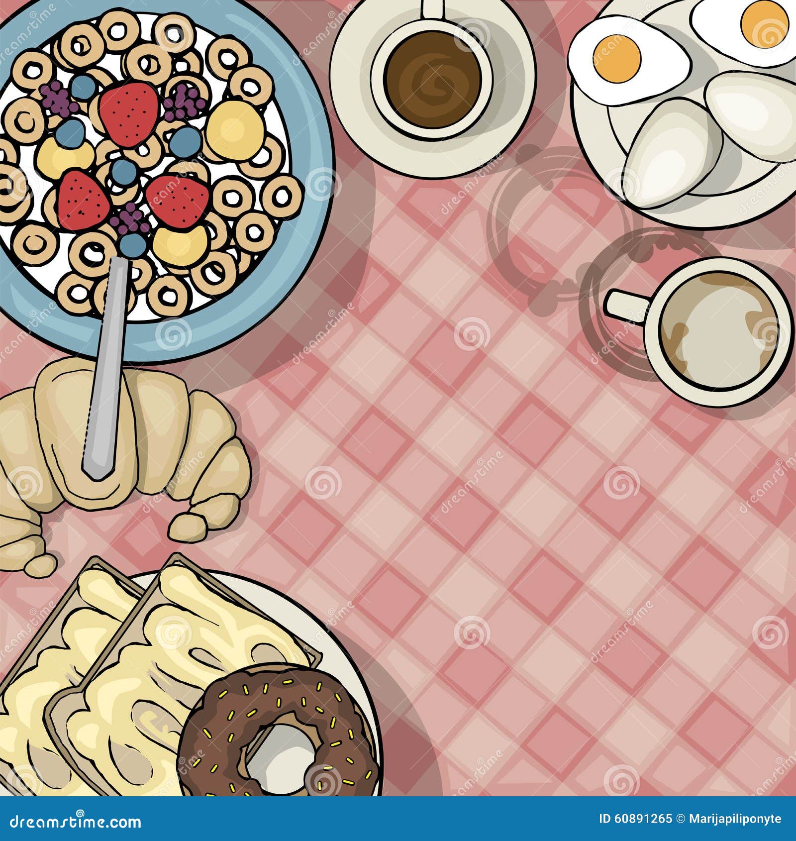 Breakfast Table With A Cup Of Coffee And A Plate Of Cookies - Vector ...