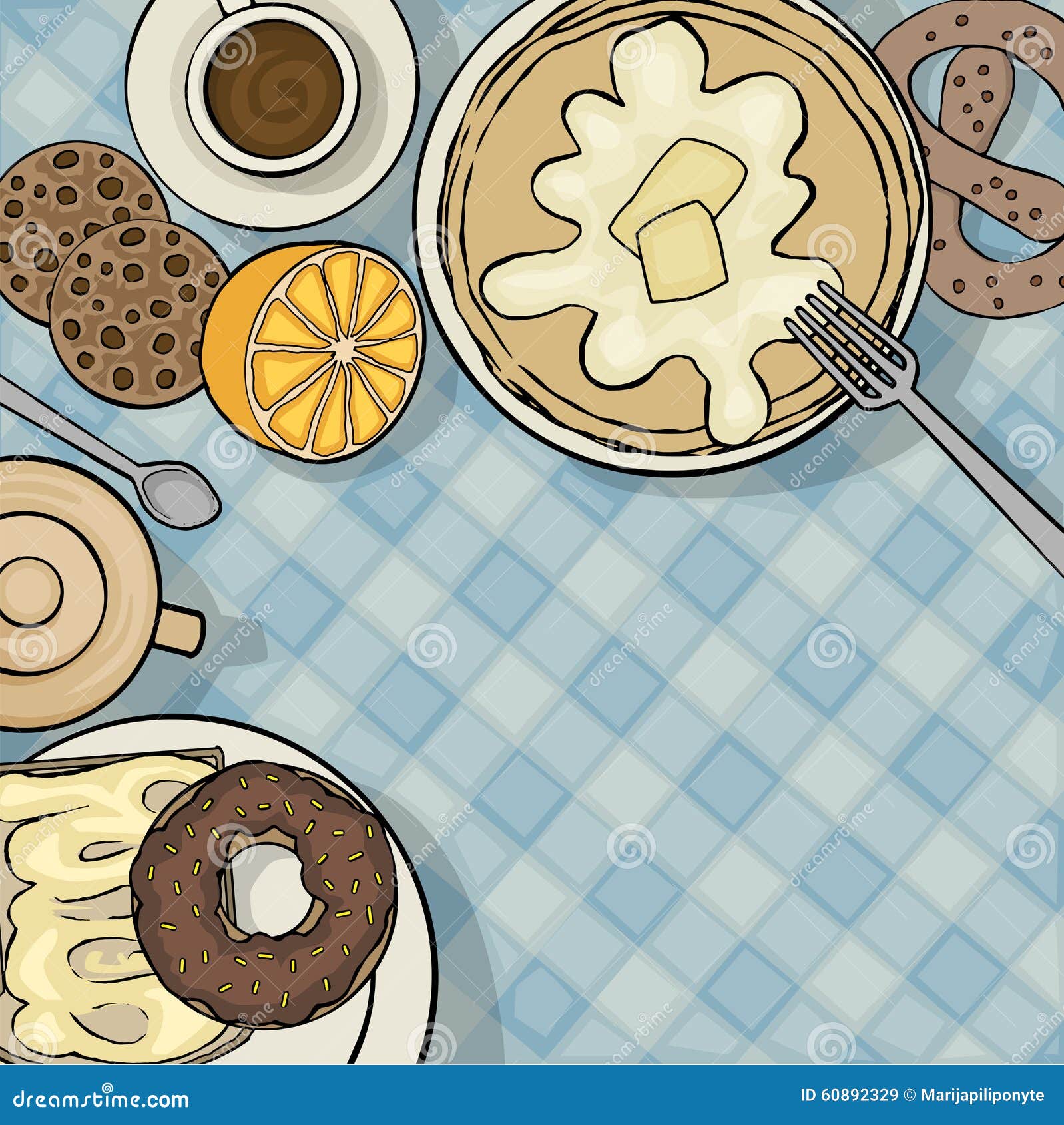 Breakfast Table Top View Frame On Chalk Board. Morning Food Menu Vector ...