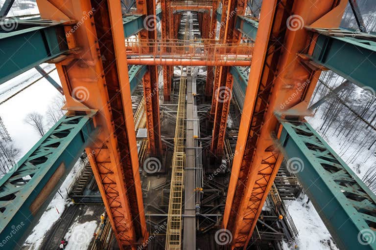 Top View of Bridge Scaffolding and Support Beams Stock Image - Image of ...