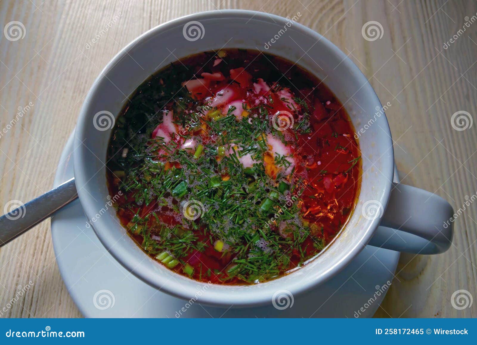 Top View of Bright Red Hot Borscht in a White Bowl Stock Image - Image ...