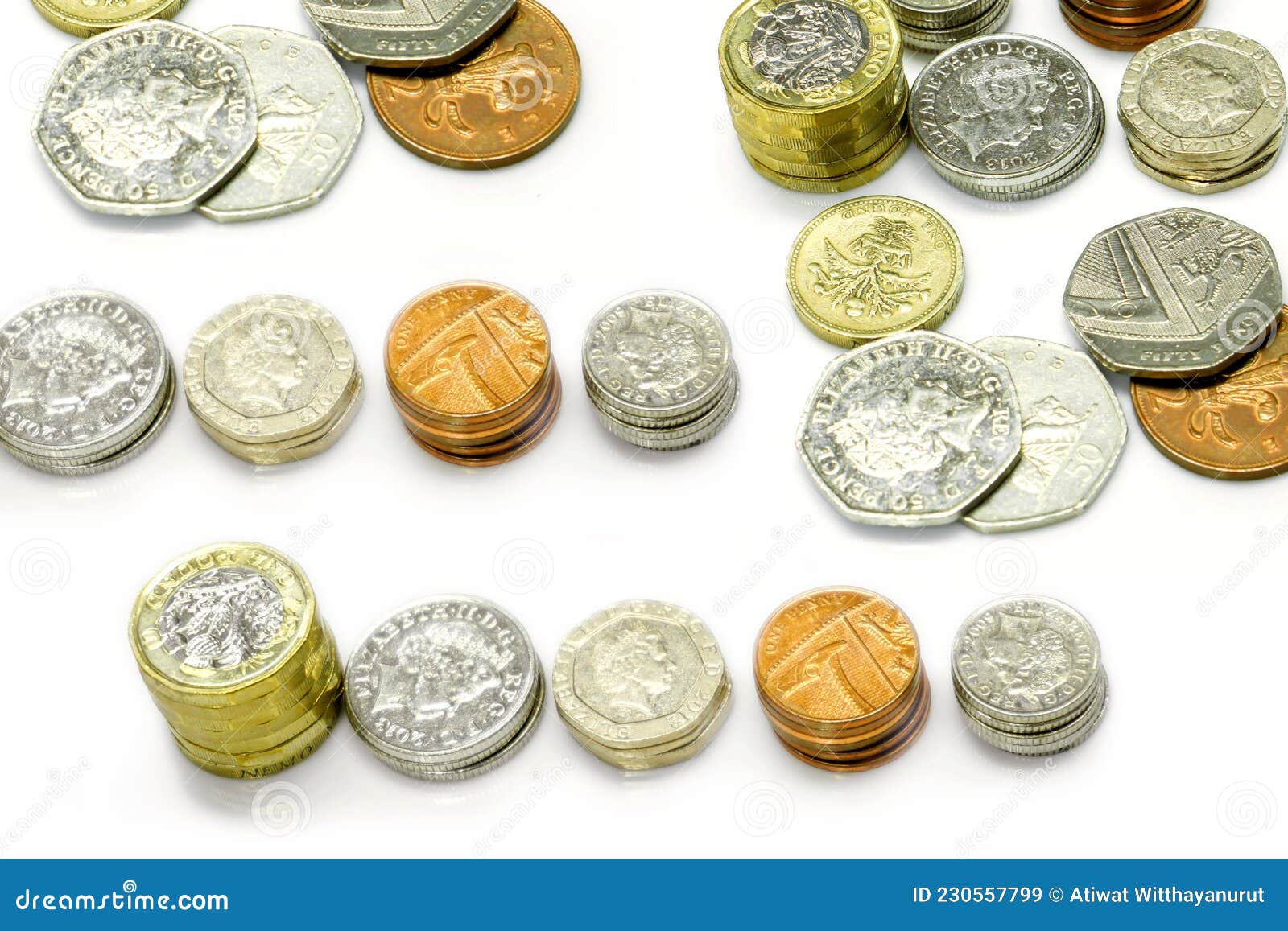 Top View Stack Of British Currency Coins Isolate On White Background ...