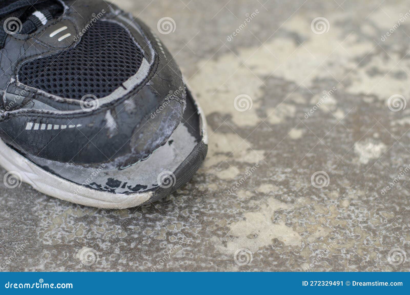 Top View Broken Old Black Canvas Shoes on the Floor. Copy Space Stock ...