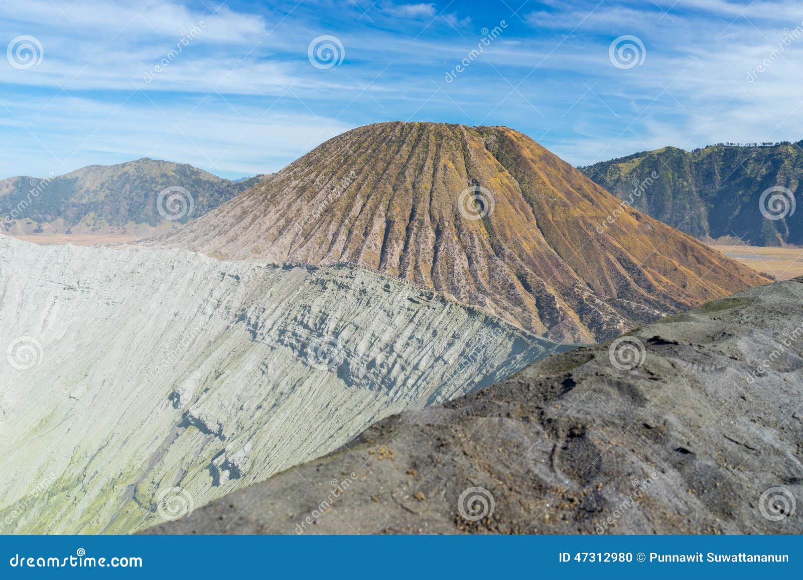 Top view of Bromo crater stock photo. Image of blue, trael - 47312980