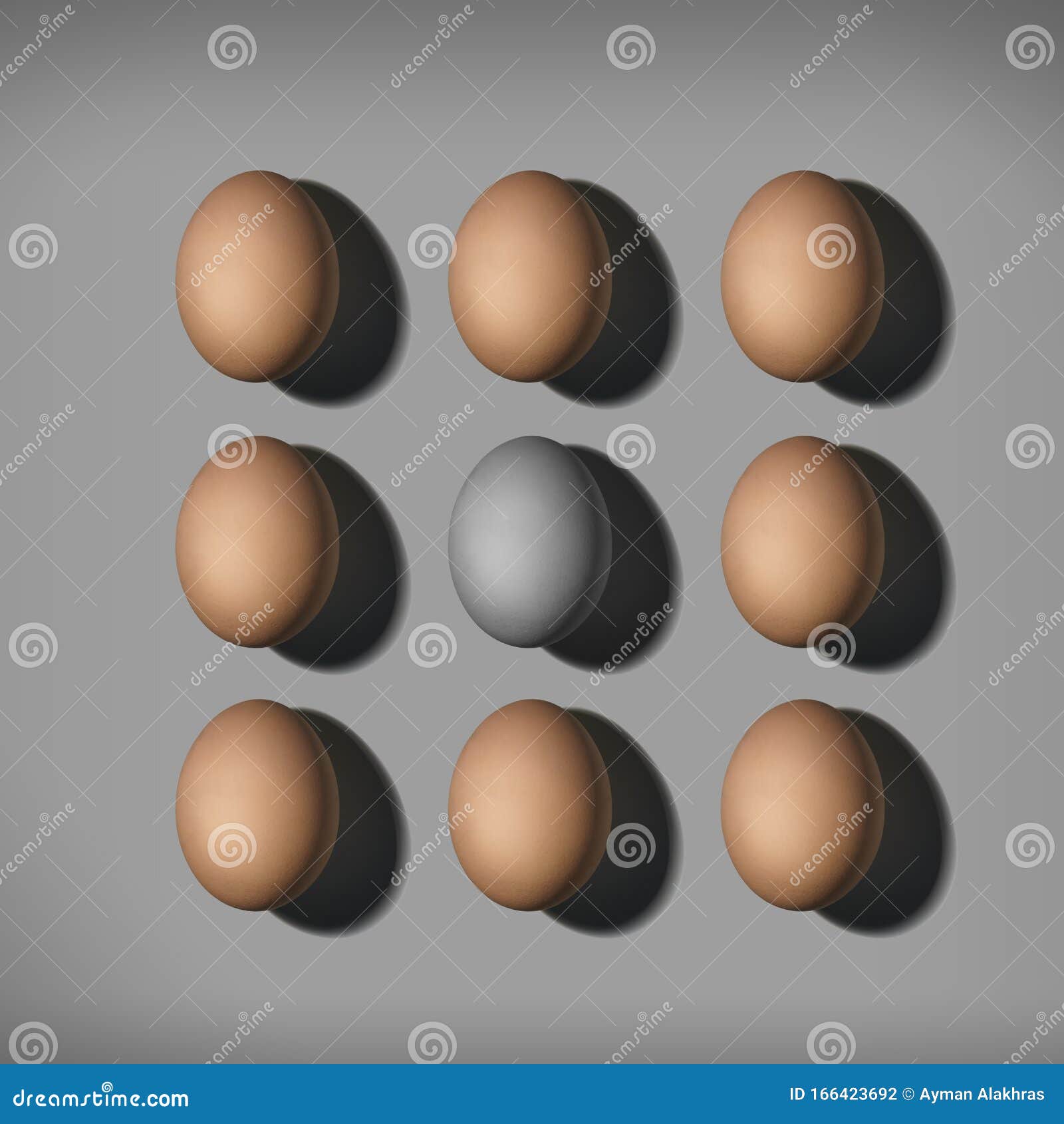 Top View of Brown Eggs and Gray Egg in Center. Colorless Egg between ...