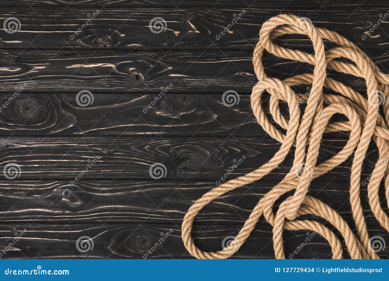 Top View of Brown Nautical Rope on Dark Wooden Stock Photo - Image of ...