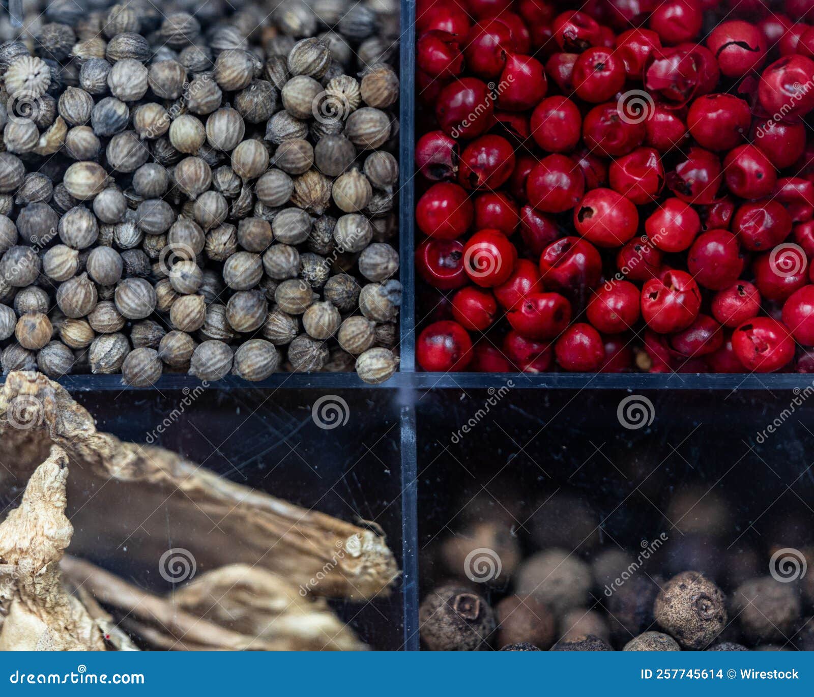 Top View of Brown and Red Seed in the Boxes Stock Photo - Image of ...