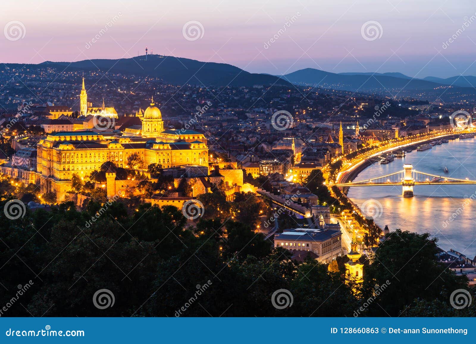 Top View of Buda Castle in Budapest at Night, Hungary Stock Image ...
