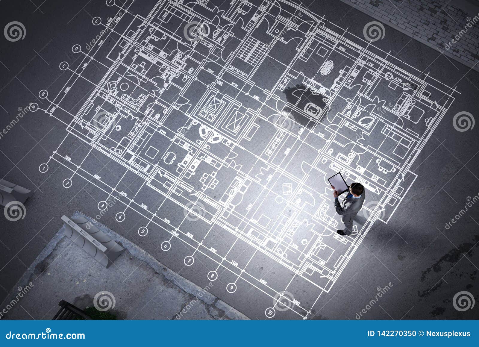 Man Engineer Thinking Over His Plan. Mixed Media Stock Illustration ...