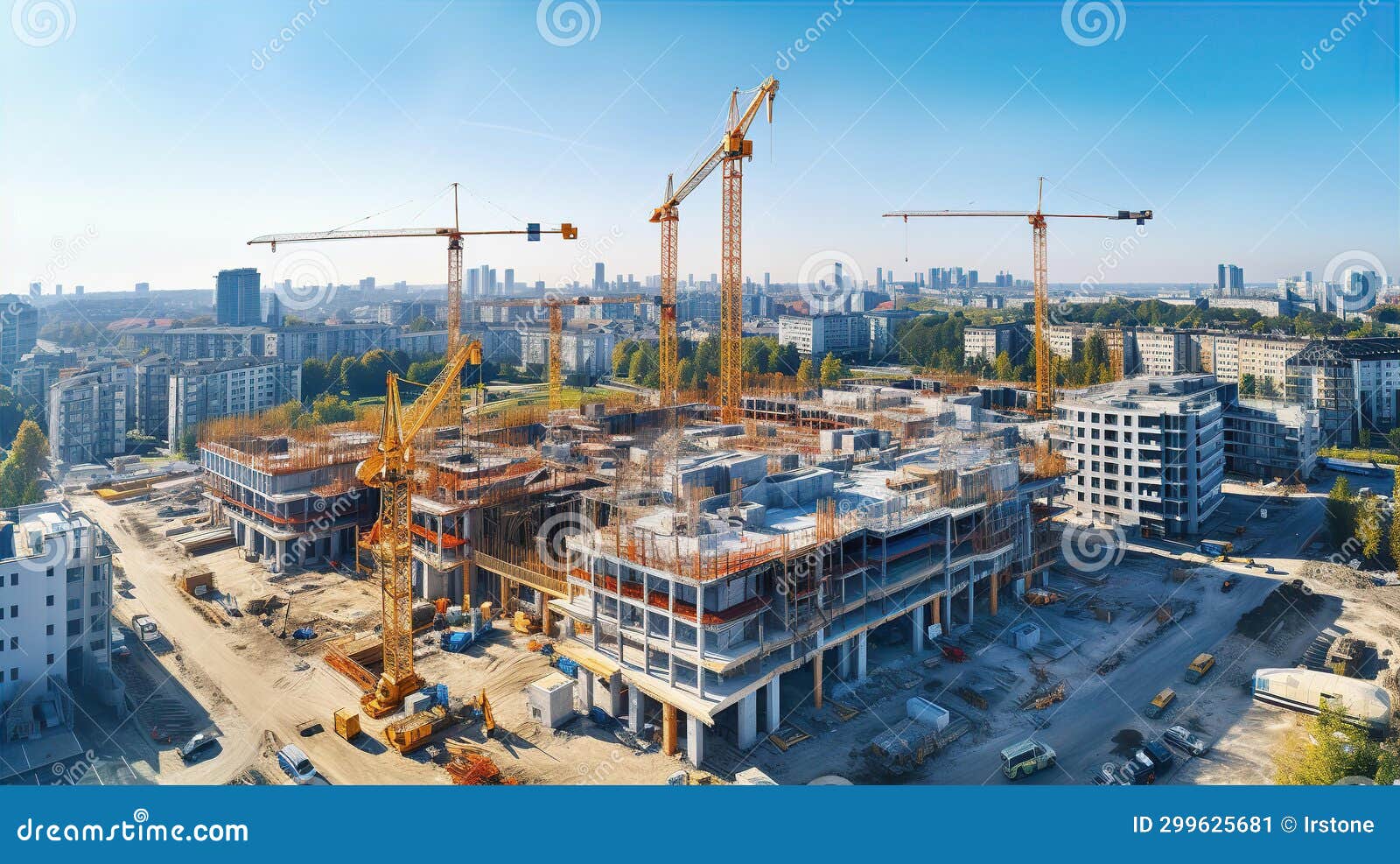 Top View of Building Construction Site with Cranes and Industrial ...