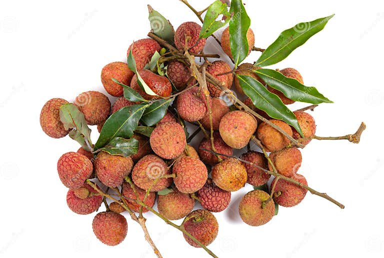 Bunch of Fresh Lichees on White at Horizontal Composition Stock Photo ...