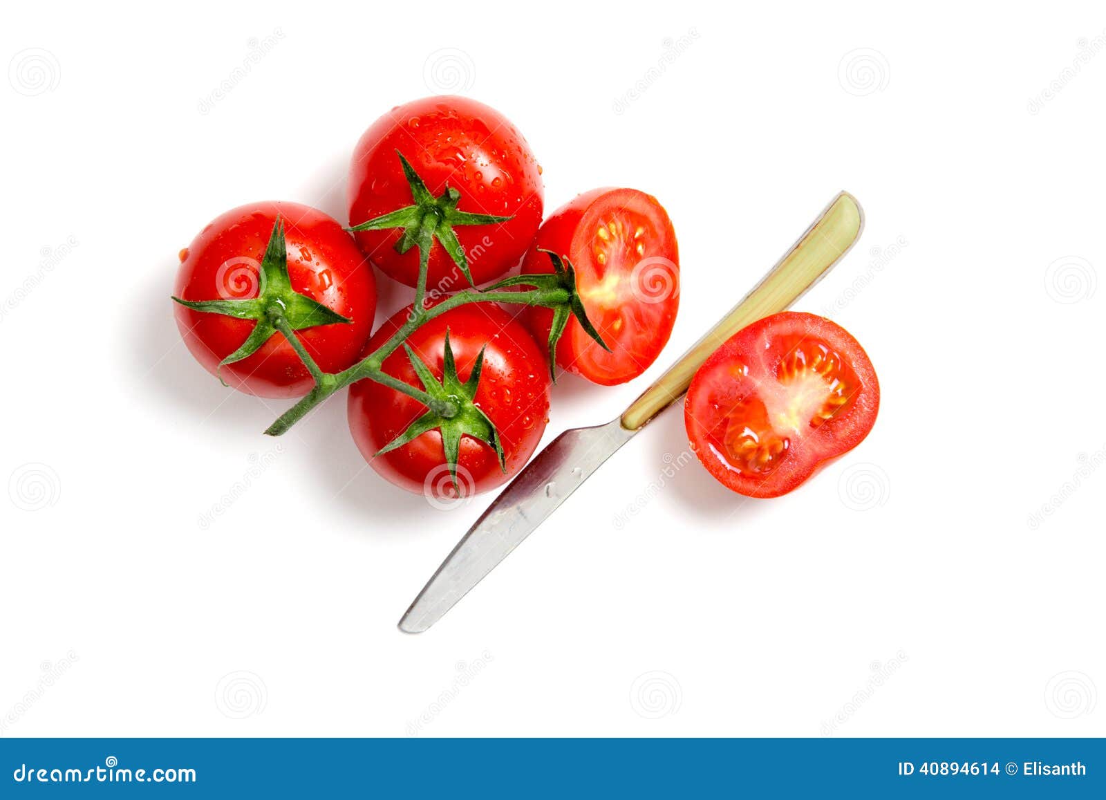 Top View of Bunch of Fresh Tomatoes and Knife Stock Photo - Image of ...